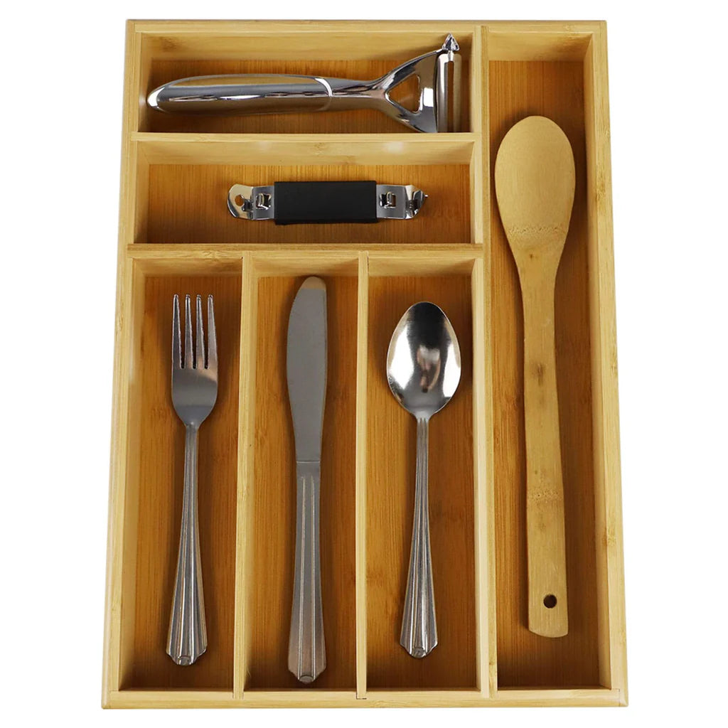 6 Compartment Bamboo Cutlery Tray, Natural – Michael Graves Design